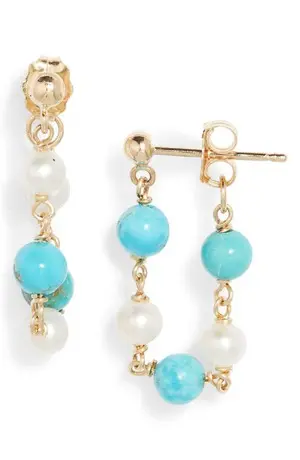 POPPY FINCH Turquoise & Pearl Hoop Earrings - 14kyg