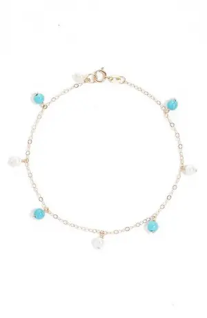 POPPY FINCH Turquoise & Pearl Charm Bracelet - 14kyg
