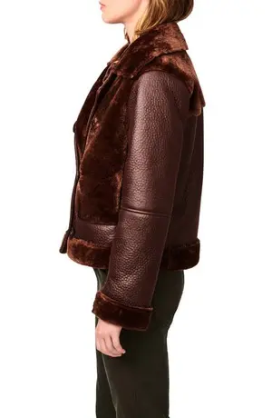 Bernardo Cropped Mixed Media Aviator Jacket