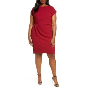 Maggy London Pleated Bateau Neck Minidress - Rhubarb