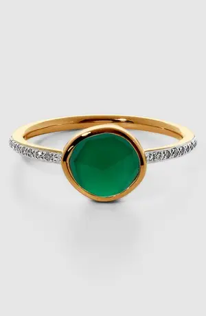 Monica Vinader Siren Green Onyx & Diamond Ring