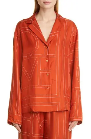 TOTEME Monogram Silk Pajama Top Bloody Mary