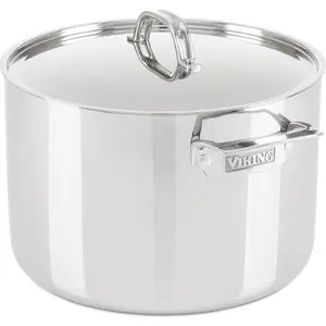 VIKING 3-ply 12 Quart Mirror Finish Stainless Steel Stock Pot With Metal Lid - Silver