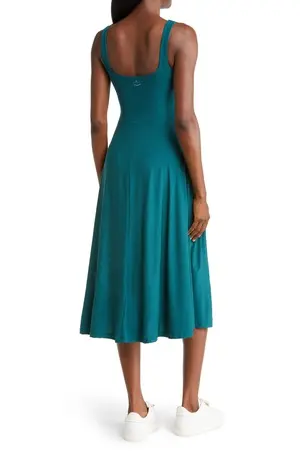 Beyond Yoga Featherweight Square Neck Midi Dress - Deep Sea Heather