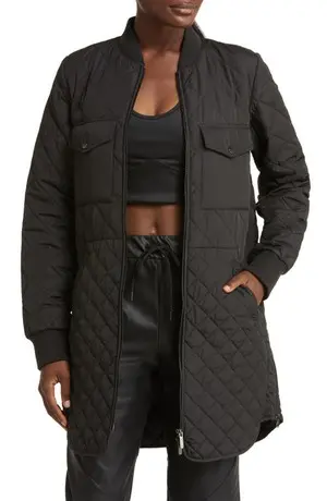Zella Quilted Recycled Polyester Longline Jacket - Black