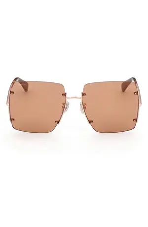 Max Mara Max Mara 60mm Geometric Sunglasses Matte Rose Gold / Brown Mirror