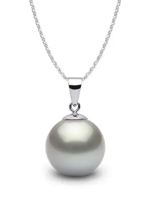 Yoko London 18kt White Gold Classic 11mm Grey Tahitian Pearl Pendant Necklace - Silver