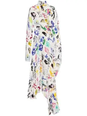 Balenciaga Graphic Print Twisted Dress - White