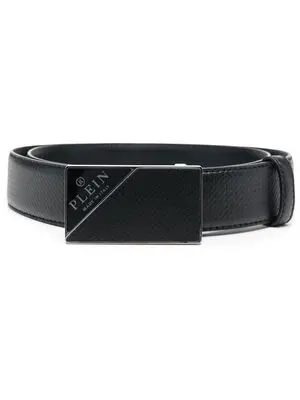 Philipp Plein Logo Buckle Leather Belt - Black