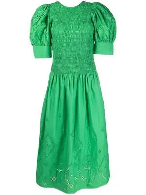 GANNI Cut-out Cotton Midi Dress - Green