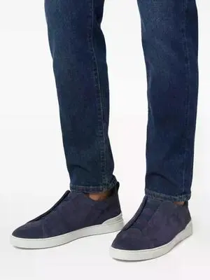 Zegna Triple Stitch Suede Slip-ons - Blue