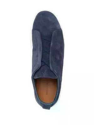 Zegna Triple Stitch Suede Slip-ons - Blue