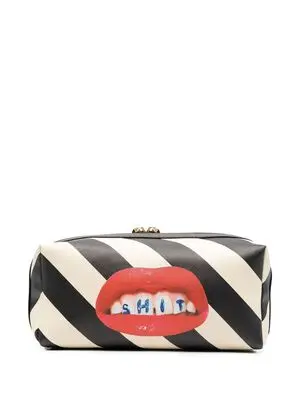 SELETTI Graphic-print Striped Makeup Bag - Black