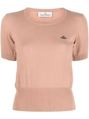 VIVIENNE WESTWOOD Orb-embroidered Knitted Top - Neutrals