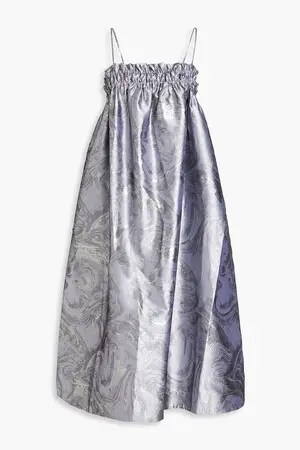 GANNI Metallic Jacquard Midi Dress - Silver