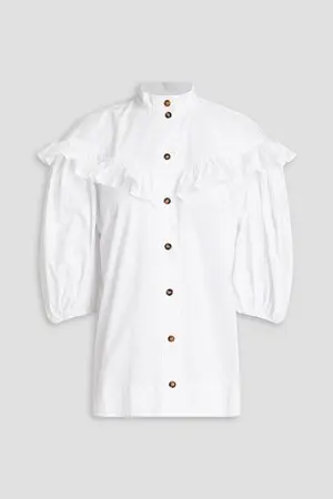 GANNI Ruffled Organic Cotton Poplin Shirt - White