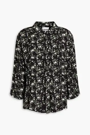 GANNI Floralprint Crepe Blouse - Black