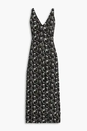 GANNI Floralprint Gauze Midi Dress - Black