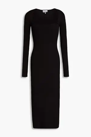 GANNI Ribbedknit Midi Dress - Dark Brown