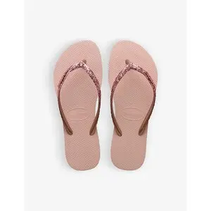 Havaianas Slim Glitter Ii Embellished Rubber Flip Flops - Pale Pink