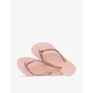 Havaianas Slim Glitter Ii Embellished Rubber Flip Flops - Pale Pink