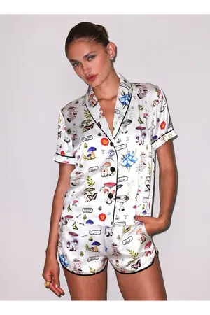 FLEUR DU MAL Magical Mushroom Short Sleeve Pj Top - Black