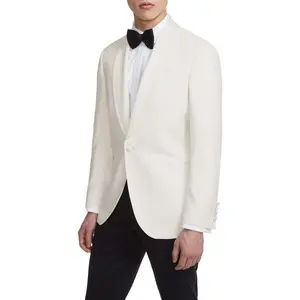 JACK VICTOR Ethan Trim Fit Solid Wool Dinner Jacket - Cream