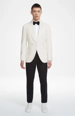 JACK VICTOR Ethan Trim Fit Solid Wool Dinner Jacket - Cream