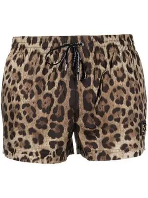 Dolce & Gabbana Leopard-print Swim Shorts - Brown