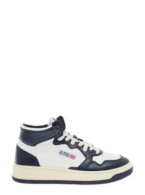 AUTRY Mans High Top White And Blue Leather Sneakers Blu