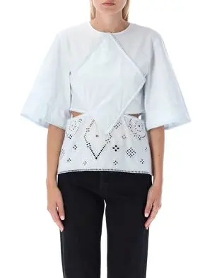 GANNI Broderie Anglaise Blouse Illusion Blue