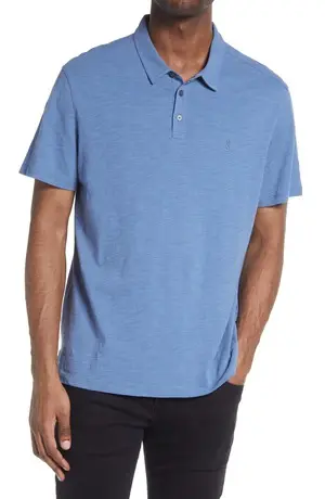 John Varvatos Victor Solid Slub Cotton Polo Ocean Blue