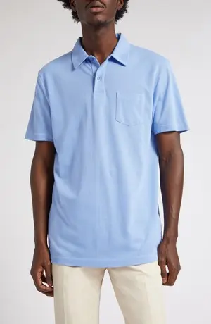 Sunspel Riviera Cotton Polo Cool Blue