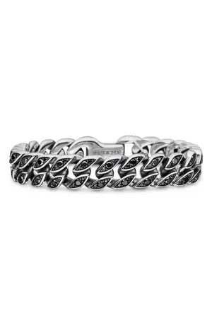David Yurman Sterling Curb Chain Bracelet - Silver/ Black Diamond
