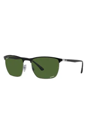 Ray-ban 57mm Polarized Square Sunglasses - Silver Black