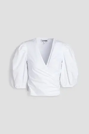 GANNI Tieback Organic Cotton Wrap Top - White