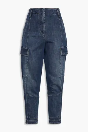 Brunello Cucinelli Cropped Faded Highrise Tapered Jeans - Mid Denim