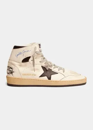GOLDEN GOOSE Men's Sky-Star Distressed Leather High Top Sneakers White/black