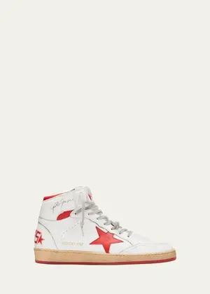 GOLDEN GOOSE Men's Sky-Star Distressed Leather High Top Sneakers White/red