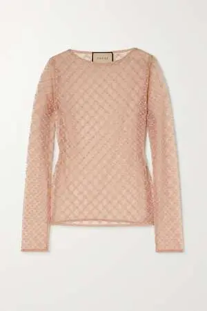 Gucci Love Parade Embroidered Tulle Top
