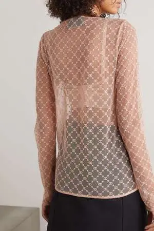 Gucci Love Parade Embroidered Tulle Top