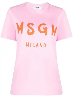 MSGM Logo-print Cotton T-shirt - Pink