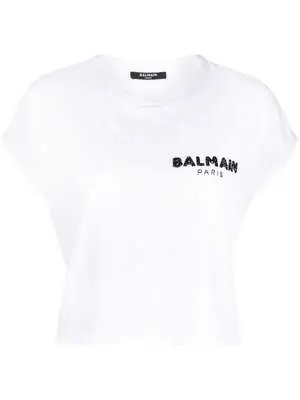 Balmain Sequin Logo T-shirt - White