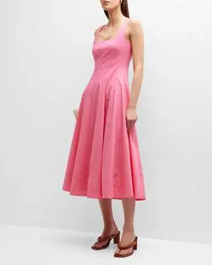 Staud Wells Square-neck Corset Midi Dress Plumeria