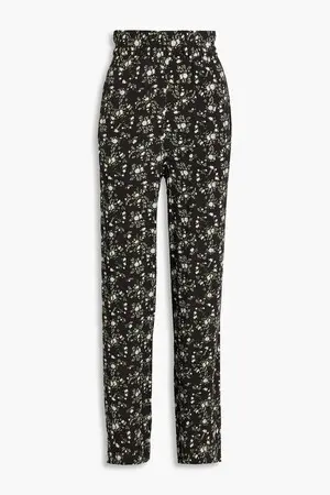 GANNI Floralprint Crepe Straightleg Pants - Black