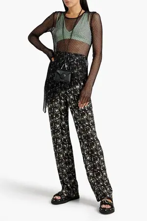 GANNI Floral Print Crepe Straight-leg Trousers