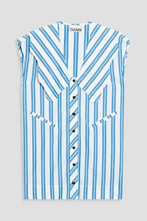 GANNI Oversized Striped Cotton Poplin Shirt - White