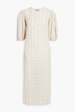 GANNI Checked Cottonblend Seersucker Midi Dress - Multicolor