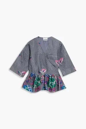 GANNI Fil Coupé Cloqué Wrap Blouse - Silver