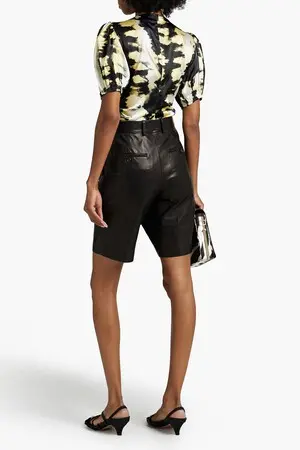 GANNI Gathered Printed Silk-blend Top